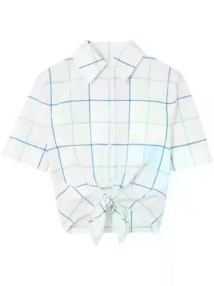Burberry Checked Cropped Cotton Shirt - White