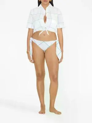 Burberry Checked Cropped Cotton Shirt - White
