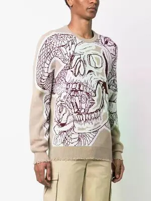 Philipp Plein Skull Patterned Intarsia Knit Sweatshirt