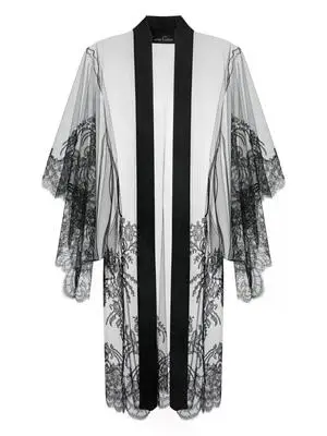 Carine Gilson Tulle Illusion Robe With Lace Appliqu - Black
