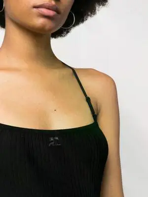 COURREGES Logo-patch Ribbed-knit Minidress
