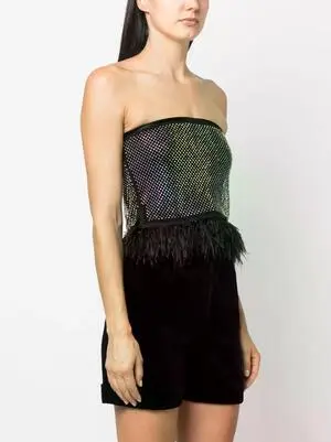 Patrizia Pepe Feather-trim Rhinestone Mesh Top