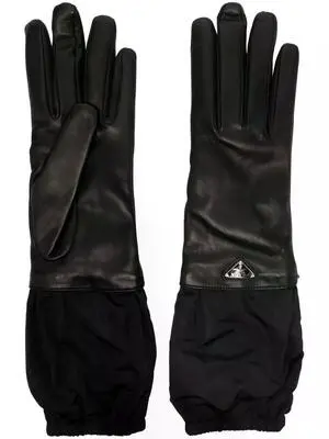Prada Enamel-logo Leather Gloves - Black