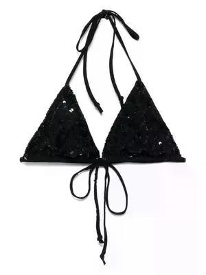 P.a.r.o.s.h Gradient Sequin Embellished Bikini Top - Black