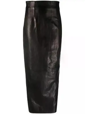 Khaite The Loxley Leather Midi Skirt - Black
