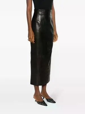 Khaite The Loxley Leather Midi Skirt - Black