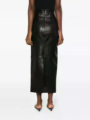 Khaite The Loxley Leather Midi Skirt - Black
