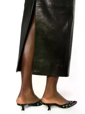 Khaite The Loxley Leather Midi Skirt - Black
