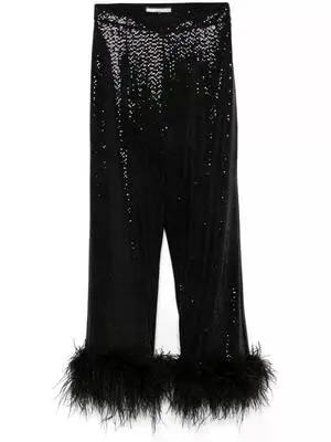 NISSA Sequined Straight Leg Trousers - Black
