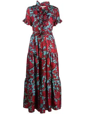 La DoubleJ Long And Sassy Floral Ruffle Dress - Red