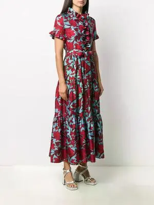 La DoubleJ Long And Sassy Floral Ruffle Dress - Red