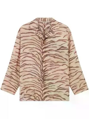 Stella McCartney Tiger-print Silk Pajama Shirt - Neutrals