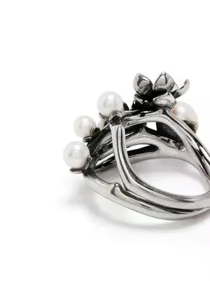 SHAUN LEANE Cherry Blossom Diamond And Pearl Ring - Silver