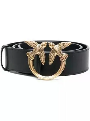 Pinko Love Birds Logo Plaque Leather Belt - Black