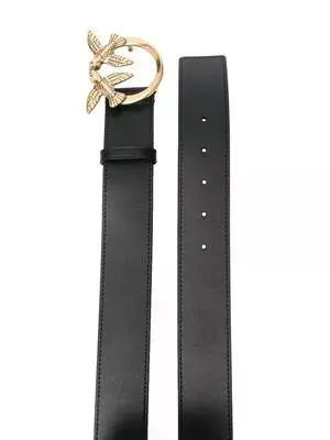 Pinko Love Birds Logo-plaque Leather Belt - Black