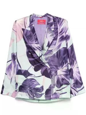 F.R.S FOR RESTLESS SLEEPERS Floral Print Double-breasted Blazer - Blue