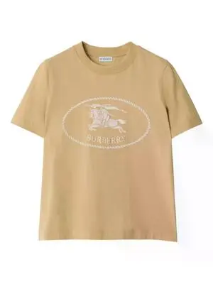 Burberry Knight Stamp Embroidered Cotton T-shirt - Neutrals