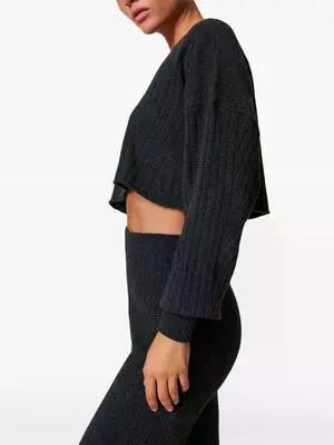 TWINSET Wool Blend Ribbed Knit Cropped V-neck Sweater