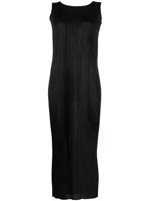 Issey Miyake Sleeveless Pleated Midi Dress - Black