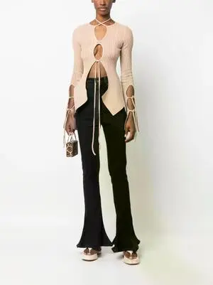 ANDREĀDAMO Tie-fastening Long-sleeve Knitted Top - Neutrals