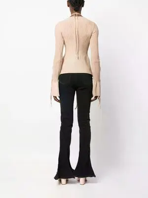 ANDREĀDAMO Tie-fastening Long-sleeve Knitted Top - Neutrals