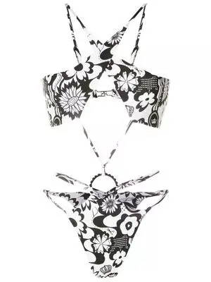 AMIR SLAMA Floral-print Crossover One-piece Swimsuit - Multicolour