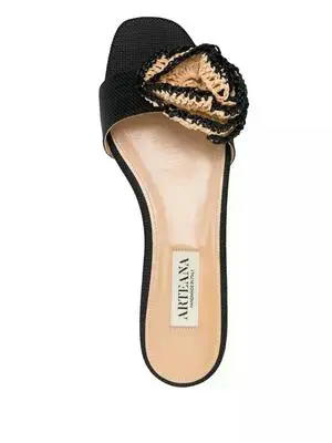 ARTEANA Floral Appliqué Leather Slides