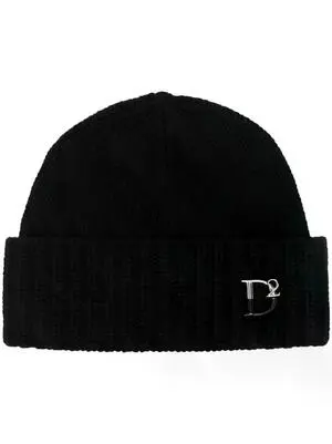 Dsquared2 Monogram-plaque Knitted Beanie - Black