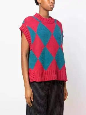La DoubleJ Argyle Intarsia-knit Vest - Red