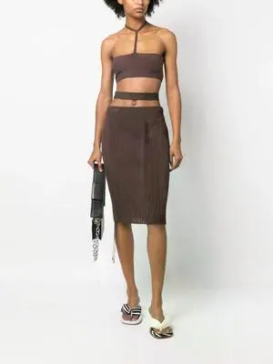 ANDREĀDAMO Ribbed-knit Pencil Skirt - Brown