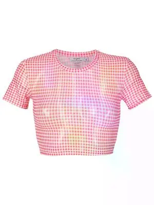 AMIR SLAMA Gingham-check Pattern Crop T-shirt
