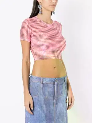 AMIR SLAMA Gingham-check Pattern Crop T-shirt