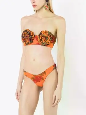 AMIR SLAMA Floral-appliqué Bustier Bikini Set
