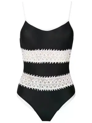 AMIR SLAMA Lace-detail Striped Swimsuit - Black