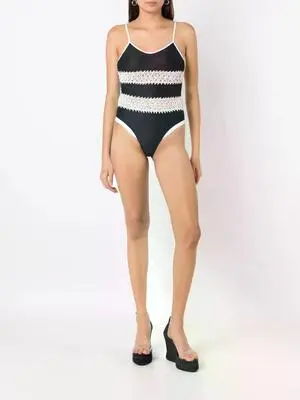 AMIR SLAMA Lace-detail Striped Swimsuit