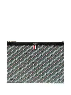 Thom Browne Striped Logo-print Pouch - Grey