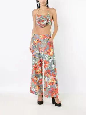 AMIR SLAMA Floral-print High-waisted Wide-leg Trousers