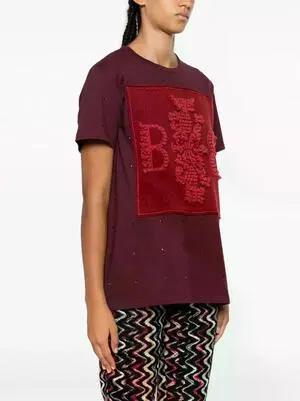 BARRIE Logo-embroidered Embellished T-shirt - Red