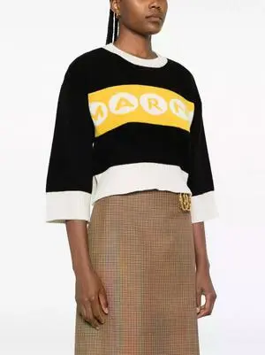 Marni Logo-intarsia Cropped Jumper - Black