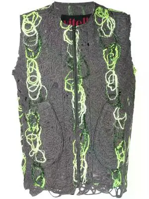 VITELLI Open-knit Distressed Zipped Waistcoat