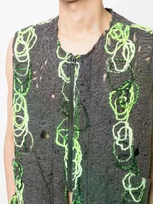 VITELLI Open-knit Distressed Zipped Waistcoat