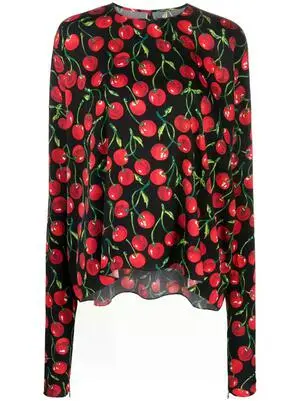 Dolce & Gabbana Cherry-print Long-sleeve Blouse - Red