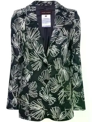 Talbot Runhof Floral-embroidered Linen Blazer - Blue
