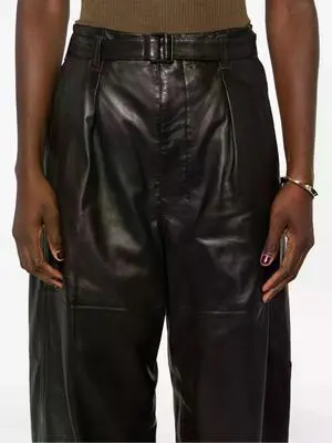 LEMAIRE Belted Lambskin Pants - Brown