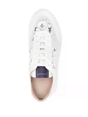 LE SILLA Chantilly-lace Leather Sneakers - White