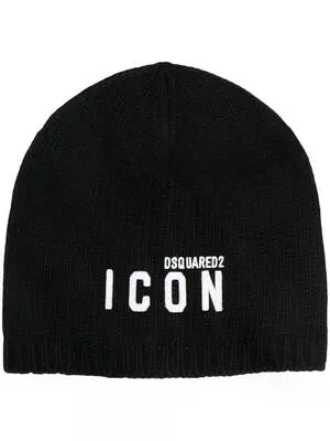Dsquared2 Logo-embroidered Wool Beanie - Black