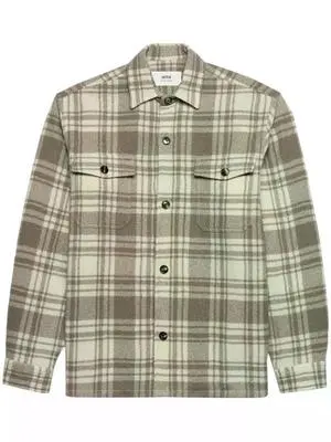 AMI Paris Plaid Wool Shirt Jacket - Neutrals
