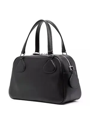COURREGES Logo-appliqué Leather Bowling Bag - Black