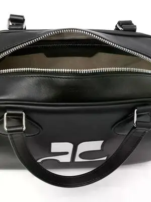 COURREGES Logo-appliqué Leather Bowling Bag - Black