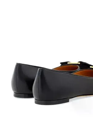 FERRAGAMO Leather Ballet Flats With Vara Bow Detail - Black